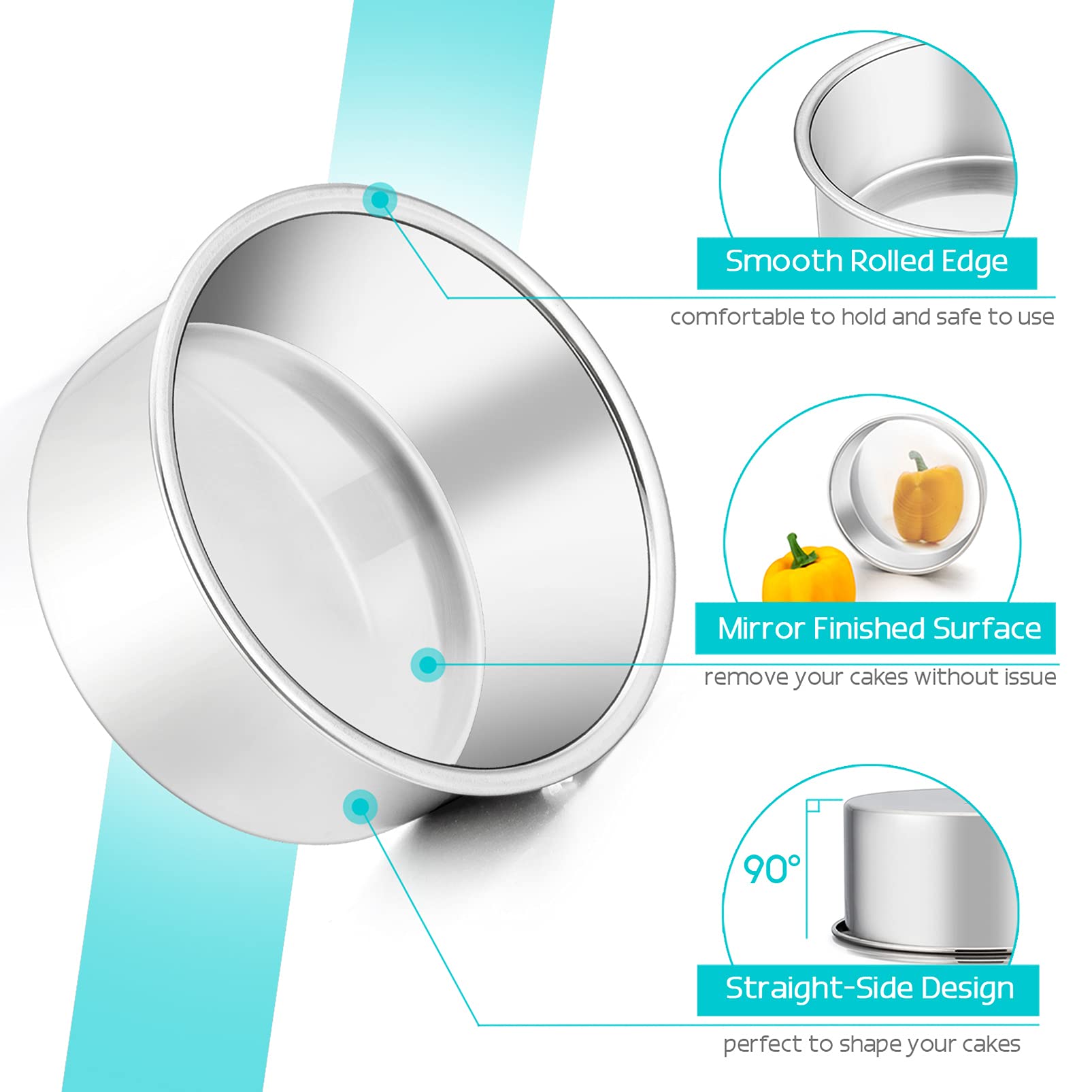 TeamFar 4 Inch Cake Pans, Stainless Steel 4 PCS Small Round Cake Pan Set for Baking Roasting, Non-Toxic & Sturdy, Non-Stick & Heat-Resistant, Dishwasher Safe