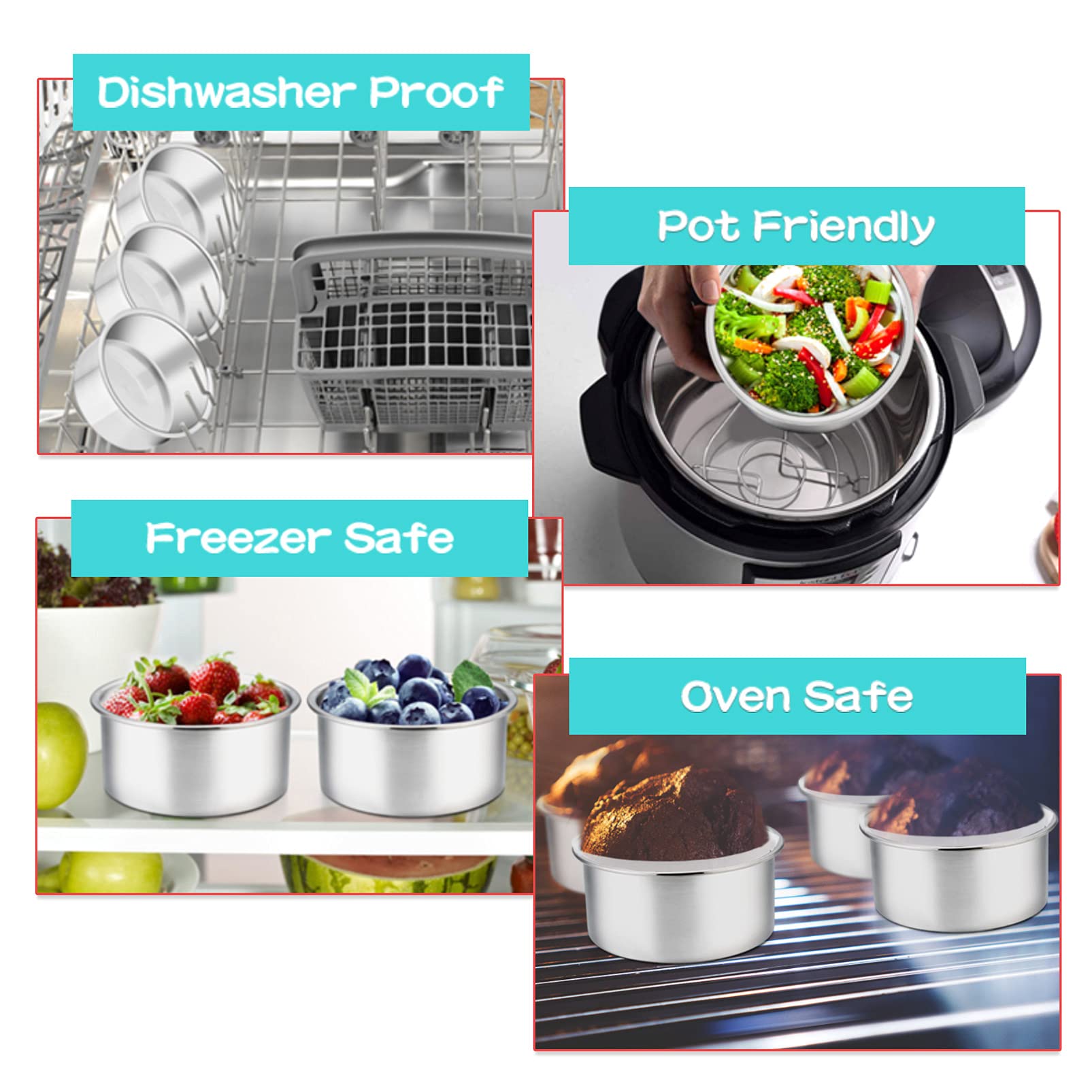 TeamFar 4 Inch Cake Pans, Stainless Steel 4 PCS Small Round Cake Pan Set for Baking Roasting, Non-Toxic & Sturdy, Non-Stick & Heat-Resistant, Dishwasher Safe