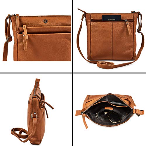 Cochoa Small Soft Pebbled Real Leather Women Crossbody Handbags & Purses - Triple Zip Premium Sling Crossover Shoulder Bag (Cognac Nappa)