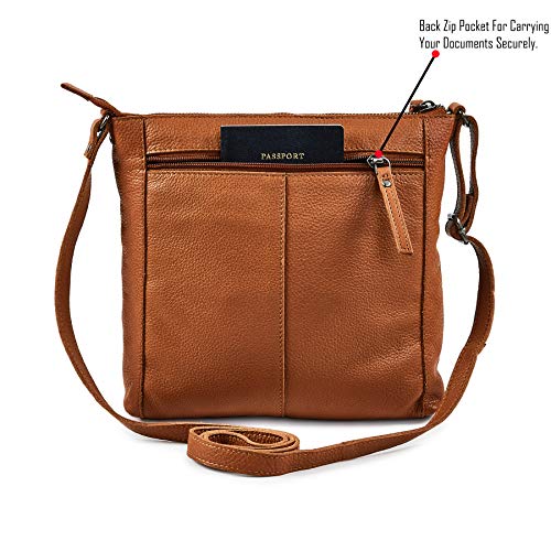Cochoa Small Soft Pebbled Real Leather Women Crossbody Handbags & Purses - Triple Zip Premium Sling Crossover Shoulder Bag (Cognac Nappa)