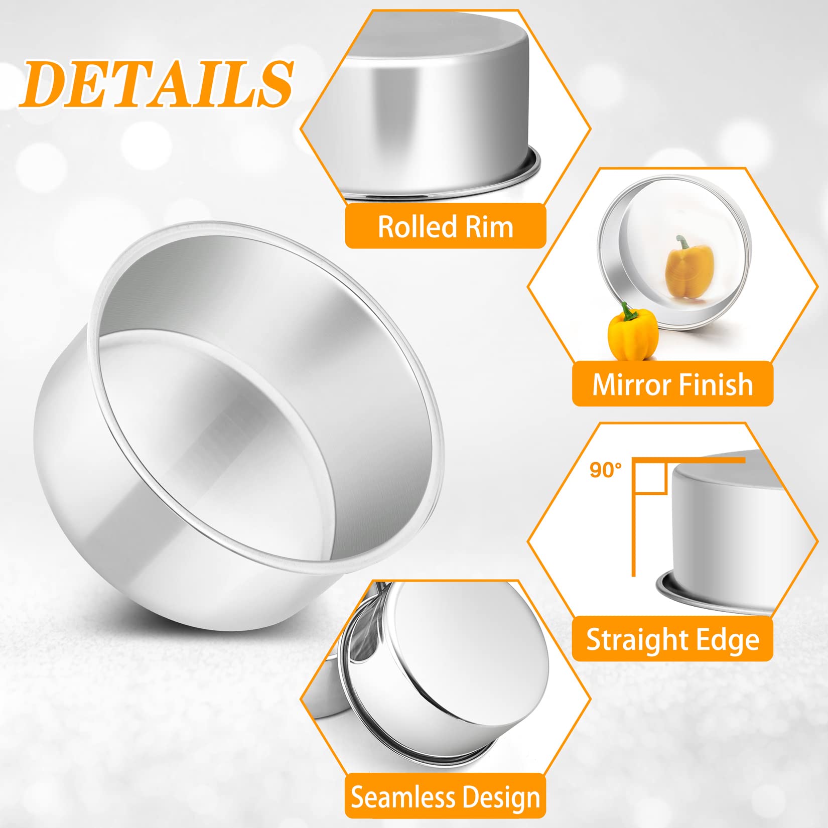 4 Inch Cake Pan Set of 3, P&P CHEF Small Stainless Steel Round Baking Layer Pans Bakeware for Mini Cake Pizza Bread, Non Toxic & Healthy, Leakproof & Easy Clean, Mirror Finish & Easy Releasing