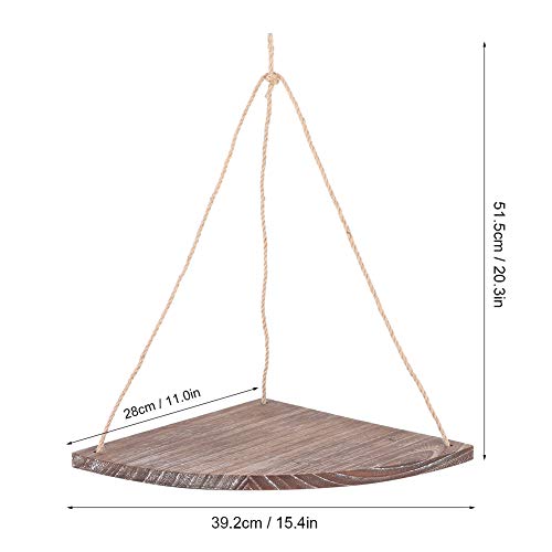 Ymiko Wall Hanging Wooden Display Corner Shelf Fan‑Shaped Floating Shelves Storage Rack with Hemp Rope for Home Decoration Photo Display (Antique)