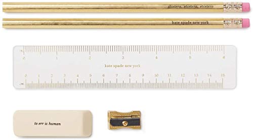 Kate Spade New York Pen and Pencil Case with School Supplies, Zip Pouch Includes 2 Pencils, Sharpener, Eraser, and Ruler, Polka Dots (Black/White)