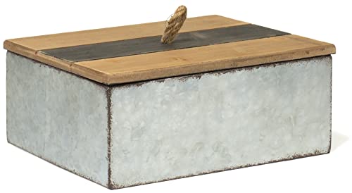Red Co. 10.25" x 8" Country Rustic Galvanized Metal Decorative Storage Box with Wooden Lid
