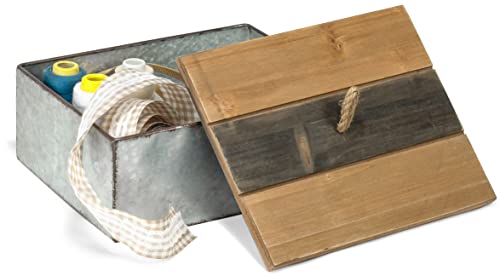 Red Co. 10.25" x 8" Country Rustic Galvanized Metal Decorative Storage Box with Wooden Lid