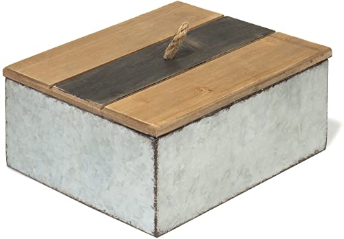 Red Co. 10.25" x 8" Country Rustic Galvanized Metal Decorative Storage Box with Wooden Lid
