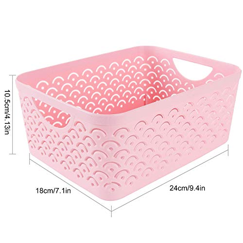 STARVAST 5 Pack Plastic Storage Baskets, Portable Pink Fish Scale Pattern Hollow Desktop Storage Bin Box with Handle for Kitchen, Bathroom, Kids Room or Nursery Storage – 9.4 x 7.1 x 4.1 inches
