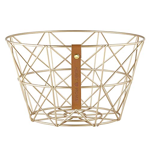 Creative Brands Heartfelt Collection-Round Metal Basket, 12 x 7-Inch, Gold
