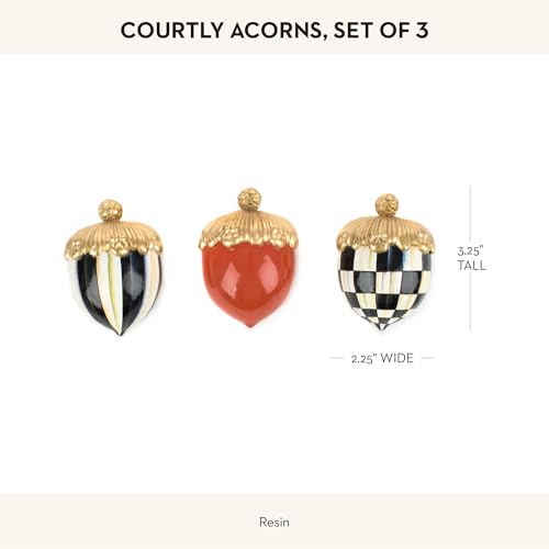 MACKENZIE-CHILDS Decorative Acorns, Resin Acorn Fall Decor for Kitchen and Home, Set of 3, Black-and-White Courtly