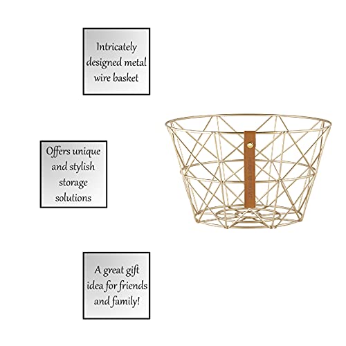 Creative Brands Heartfelt Collection-Round Metal Basket, 12 x 7-Inch, Gold