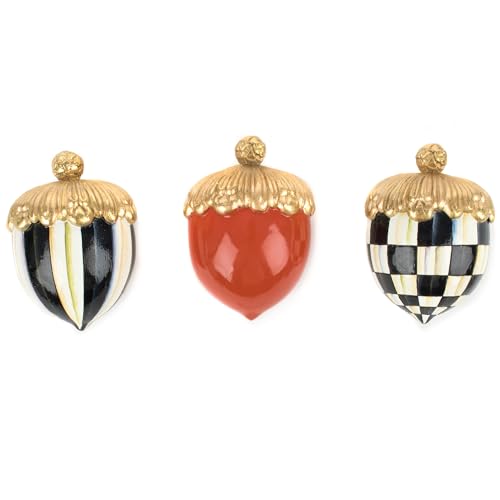 MACKENZIE-CHILDS Decorative Acorns, Resin Acorn Fall Decor for Kitchen and Home, Set of 3, Black-and-White Courtly