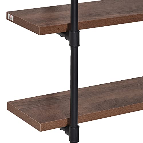 HOMCOM 4-Tier Industrial Pipe Shelves Floating Wall Mounted Bookshelf, Metal Frame Display Rack, 1.25" Thickness Shelving Unit for Farmhouse, Kitchen, Bar, Rustic Brown