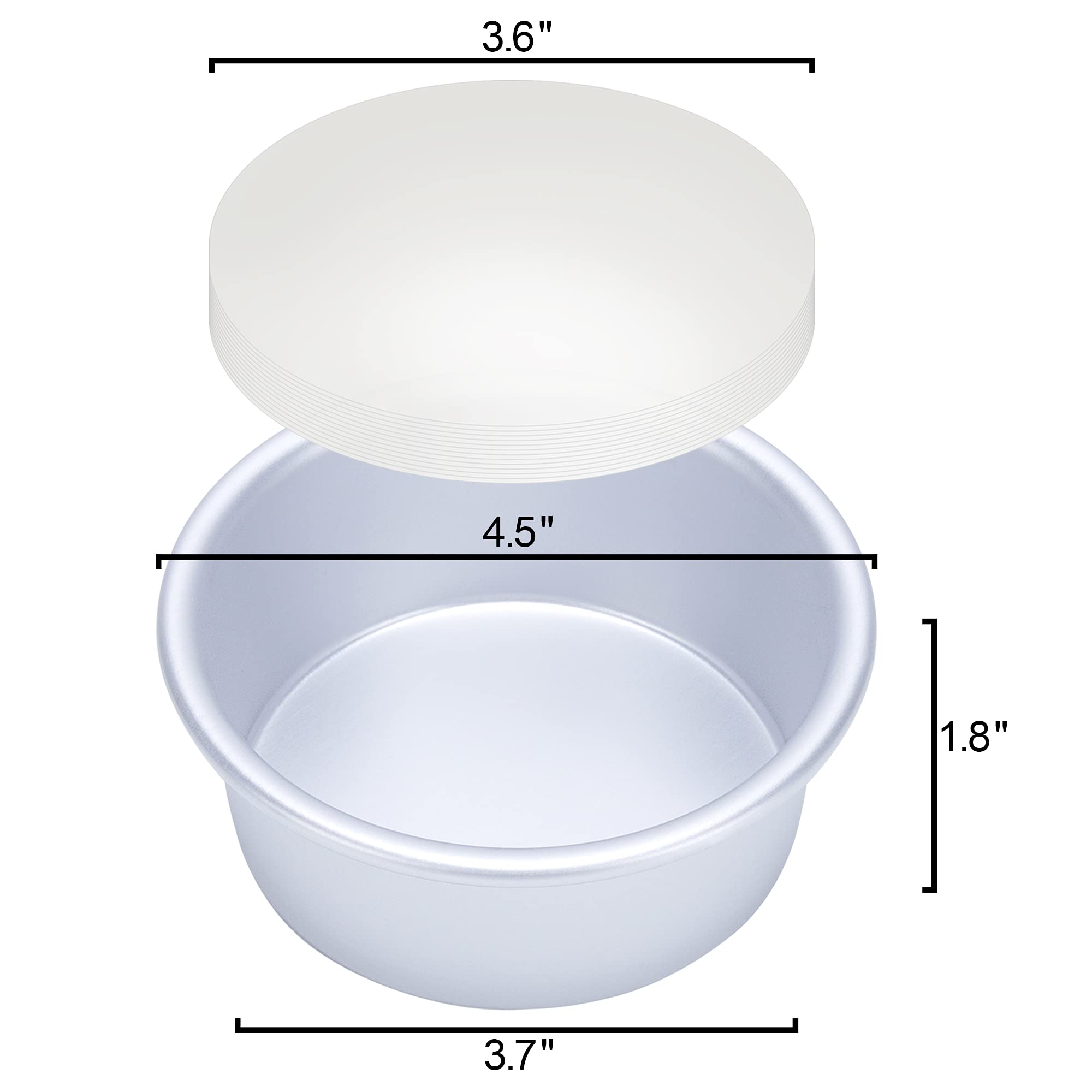 AWTBDP 4 Inch Cake Pan Set of 8, Anodized Aluminum Round Cake Pans with 100 Pcs Parchment Paper Tins Baking Pan for Cheese Cake, Pizza, Quiche, Non Toxic, Leakproof, Easy Pop Out
