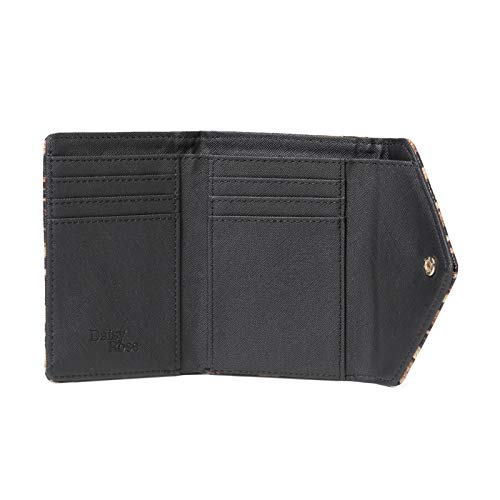 Daisy Rose Trifold Wallet for Women – Multi-Card Organizer with RFID-Blocking Clutch for Women, PU Vegan Leather – Leopard