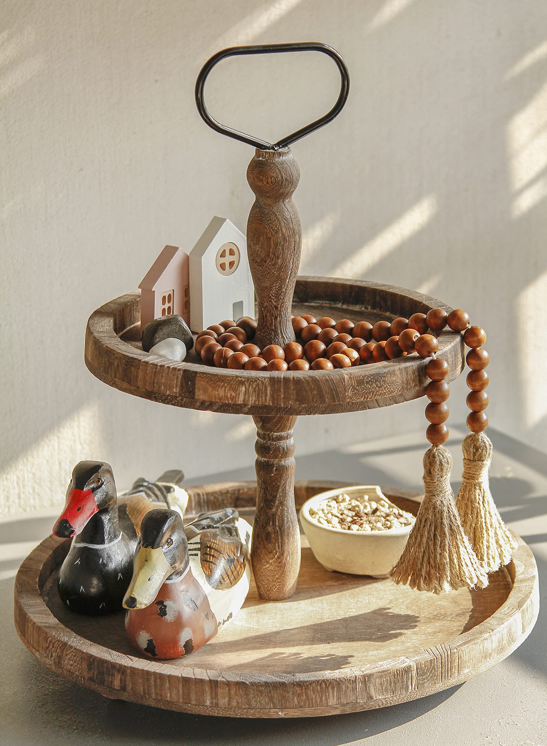 Meplait 39in Wood Bead Garland Farmhouse with Tassels,Versatile Prayer Beads Boho Chic Wall Hanging Home Decor (Brown)