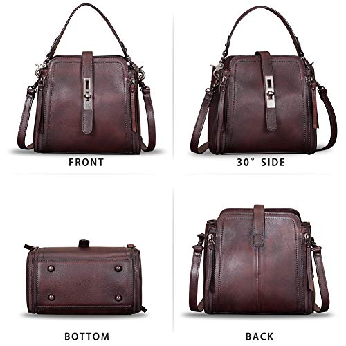 Genuine Leather Crossbody Bag for Women Vintage Handmade Satchel Purse Handbag with Removable Top-Handle Strap (Coffee)
