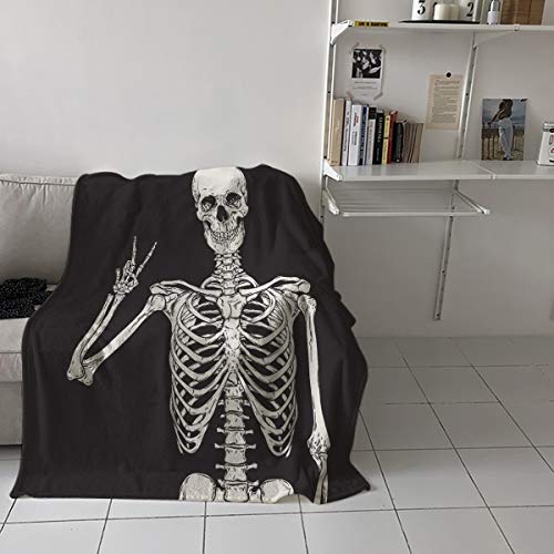 Flannel Fleece Blanket Funny Skull Skeleton Ultra Soft Lightweight Throw Blankets Creative Art Skull Halloween Victory Warm Cozy Bed Couch for Travel All Reason, 40x50