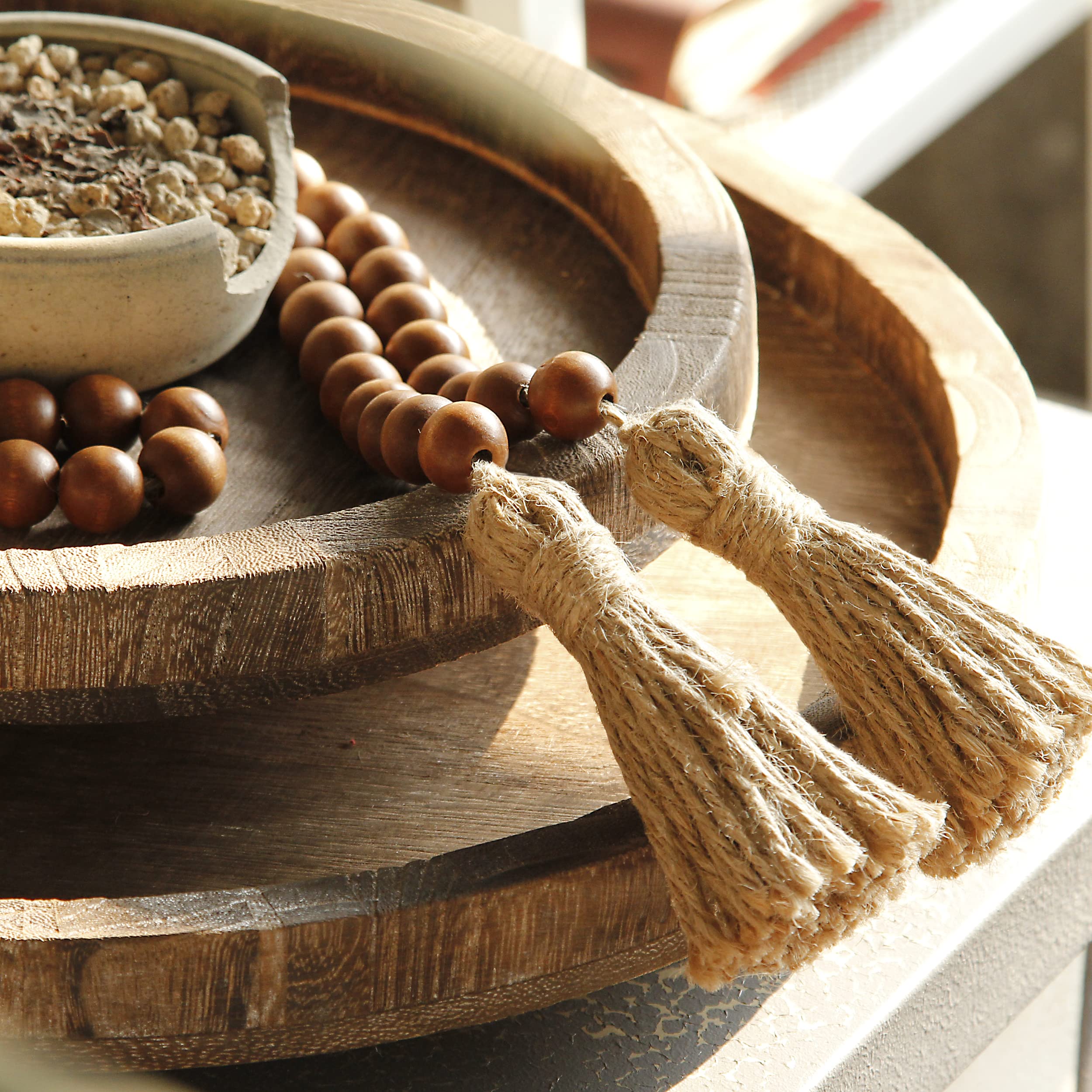 Meplait 39in Wood Bead Garland Farmhouse with Tassels,Versatile Prayer Beads Boho Chic Wall Hanging Home Decor (Brown)
