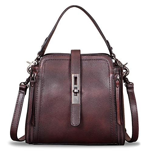 Genuine Leather Crossbody Bag for Women Vintage Handmade Satchel Purse Handbag with Removable Top-Handle Strap (Coffee)