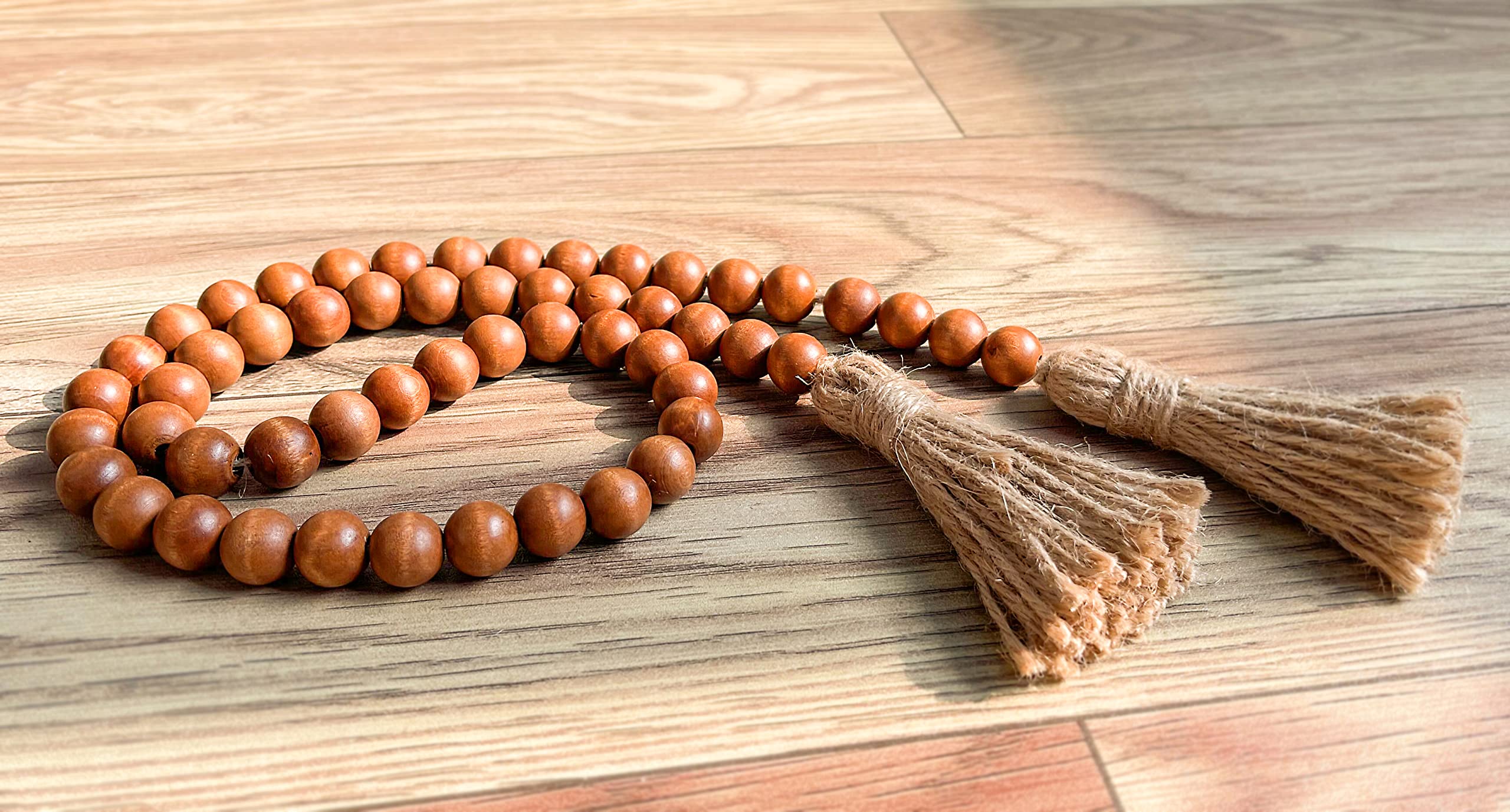 Meplait 39in Wood Bead Garland Farmhouse with Tassels,Versatile Prayer Beads Boho Chic Wall Hanging Home Decor (Brown)