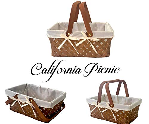 Picnic Basket Natural Woven Bamboo with Folding Handle | Easter Basket | Storage of Plastic Easter Eggs and Easter Candy | Organizer Blanket Storage | Bath Toy and Kids Toy Storage
