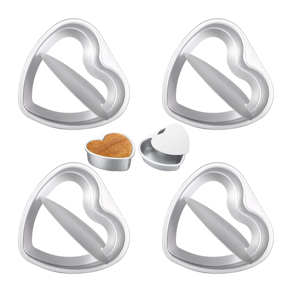 XIGUI 4 Pieces Heart Shaped Cake Pans-4 Inch Cake Pans-with Removable Bottom Cake Dessert Baking Mould- for Kitchen Birthday Valentine Day Wedding