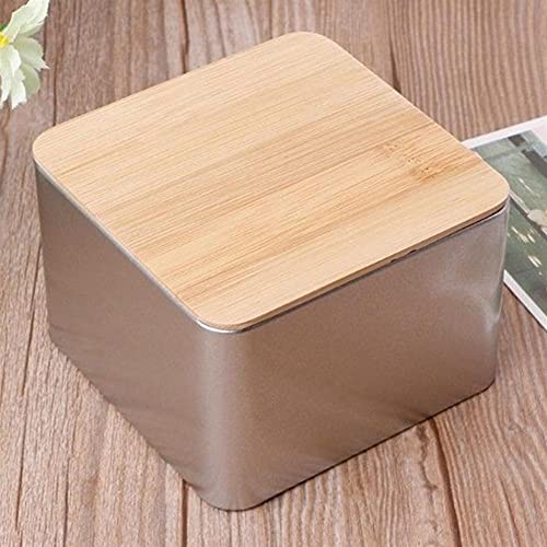 HXSAF Storage Box, Christmas Creative Gift Iron Storage Box Storage Box with Bamboo Cover Coin Candy Key Square Bite Storage Box 9.5x9.5x6.5cm, 10.5x7.5x7.2cm, 13x8x5.8cm (Silver), L-13x8x5.8cm