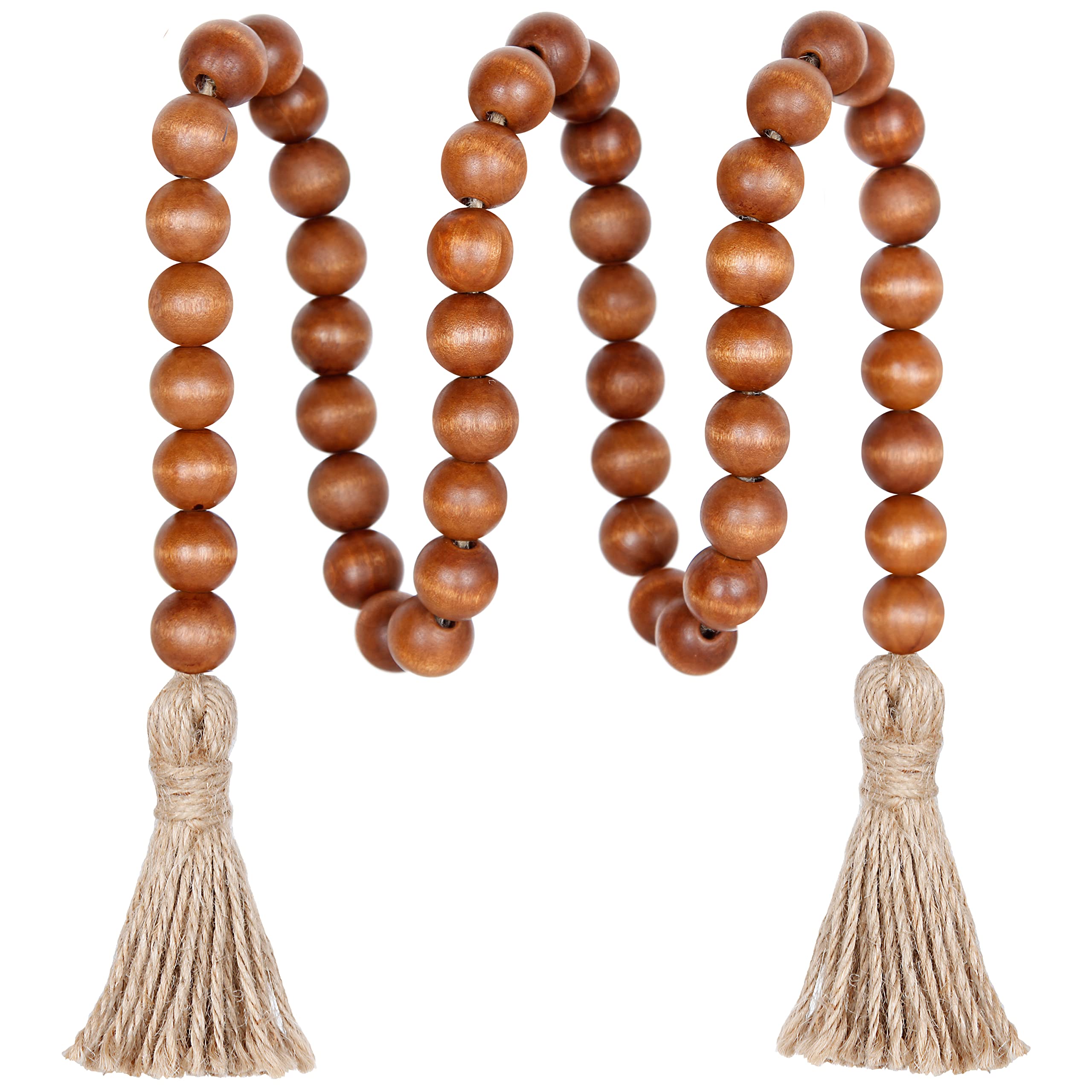 Meplait 39in Wood Bead Garland Farmhouse with Tassels,Versatile Prayer Beads Boho Chic Wall Hanging Home Decor (Brown)
