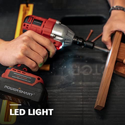 PowerSmart Brushless Cordless Impact Wrench 1/2 In. with Friction Ring, 4.0Ah 20V Battery and Fast Charger, Power Bits/Nut Drivers/Sockets Set Included