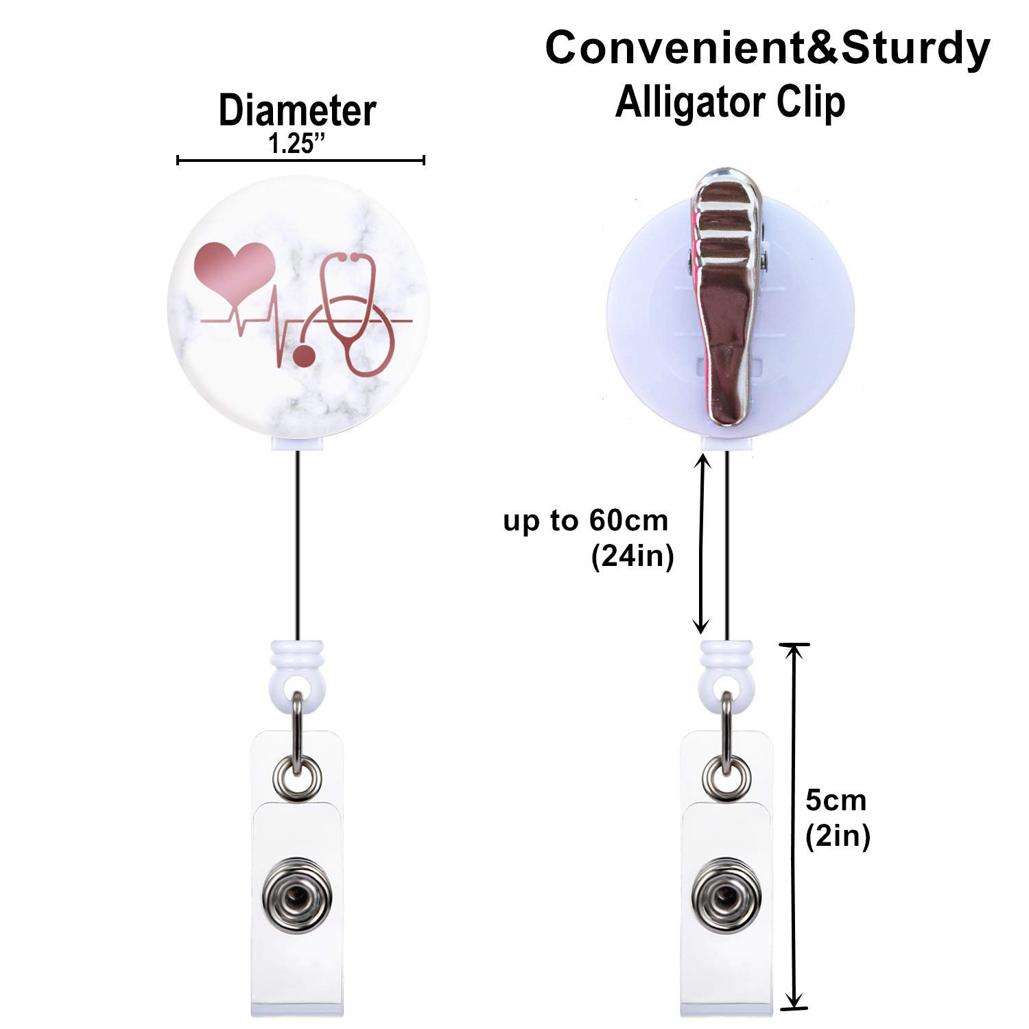 Badge Reel, Retractable ID Card Badge Holder with Alligator Clip, Name Nurse Decorative Badge Reel Clip on Card Holders (2 Pack / Red Heart)