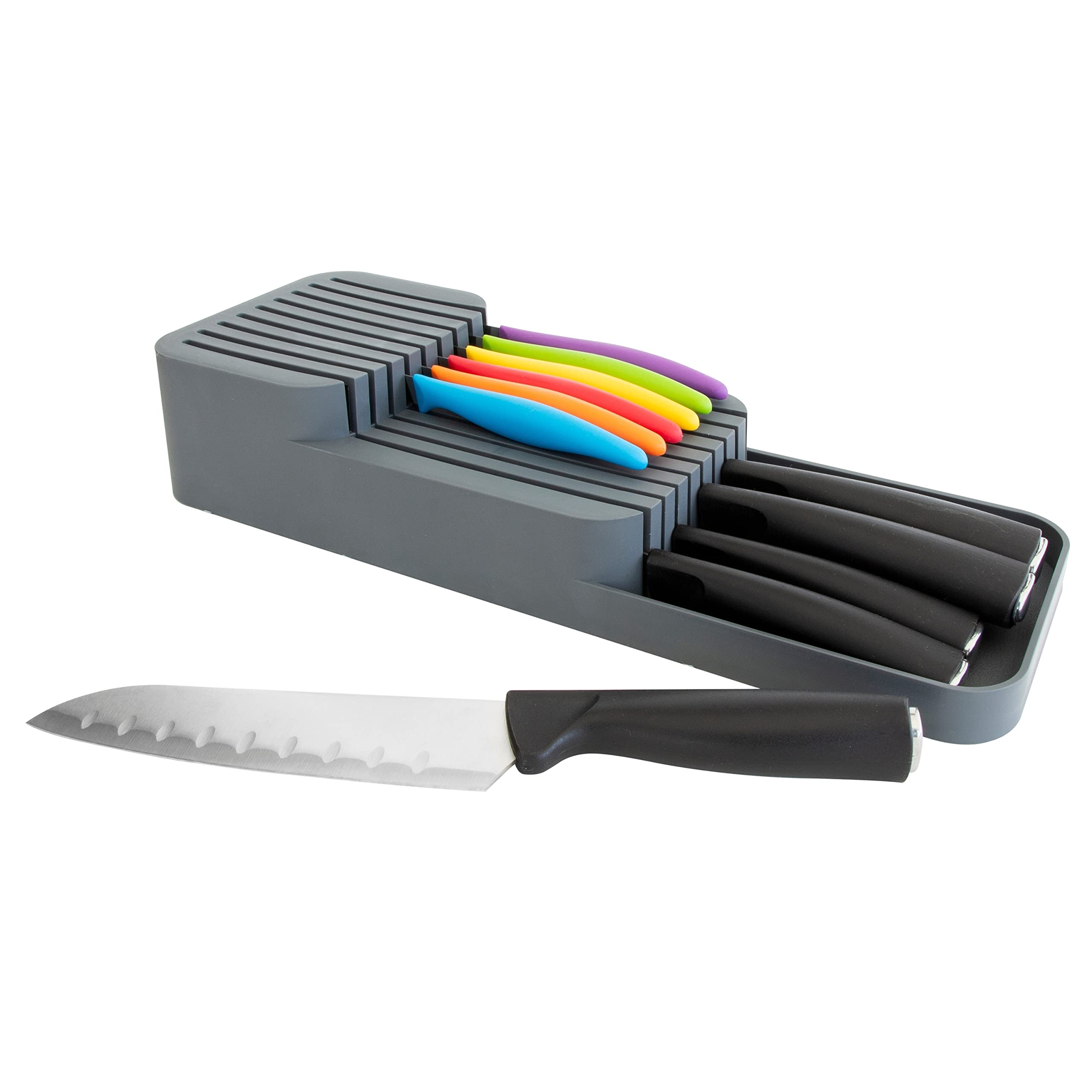 SAVUK Silverware Organizer, Compact Cutlery Organizer, Large Kitchen Drawer Utensil Divider Tray, Small Silverware Holder Spoon Fork Flatware Storage, 9 Section (Knives Organizer)