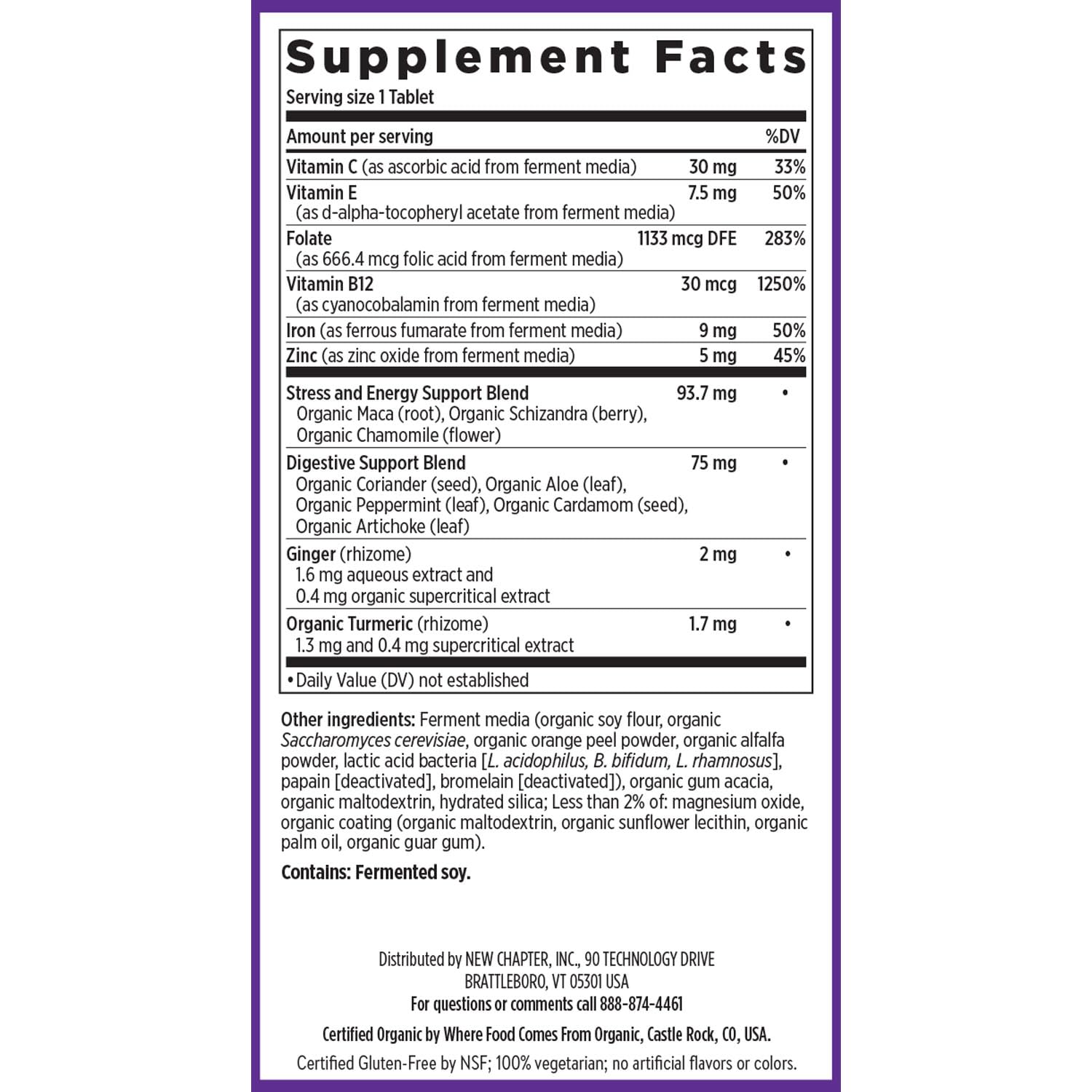 New Chapter Iron Supplement, Whole-Food Fermented Iron Complex Made with Organic Vegetables & Herbs + One Daily Non-Constipating Dose- 60ct, 2 Month Supply