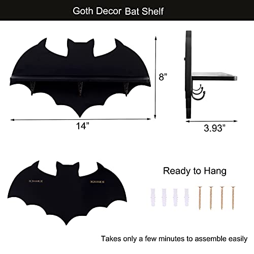Bat Shelf Coffin Shelf Crystal Shelf Spooky Floating Shelves Goth Decor Bat Shelf,Wooden Gothic Decor for Home, Black Hanging Wooden Shelf for Wall, Witchy Room Decor for Crystal Keys