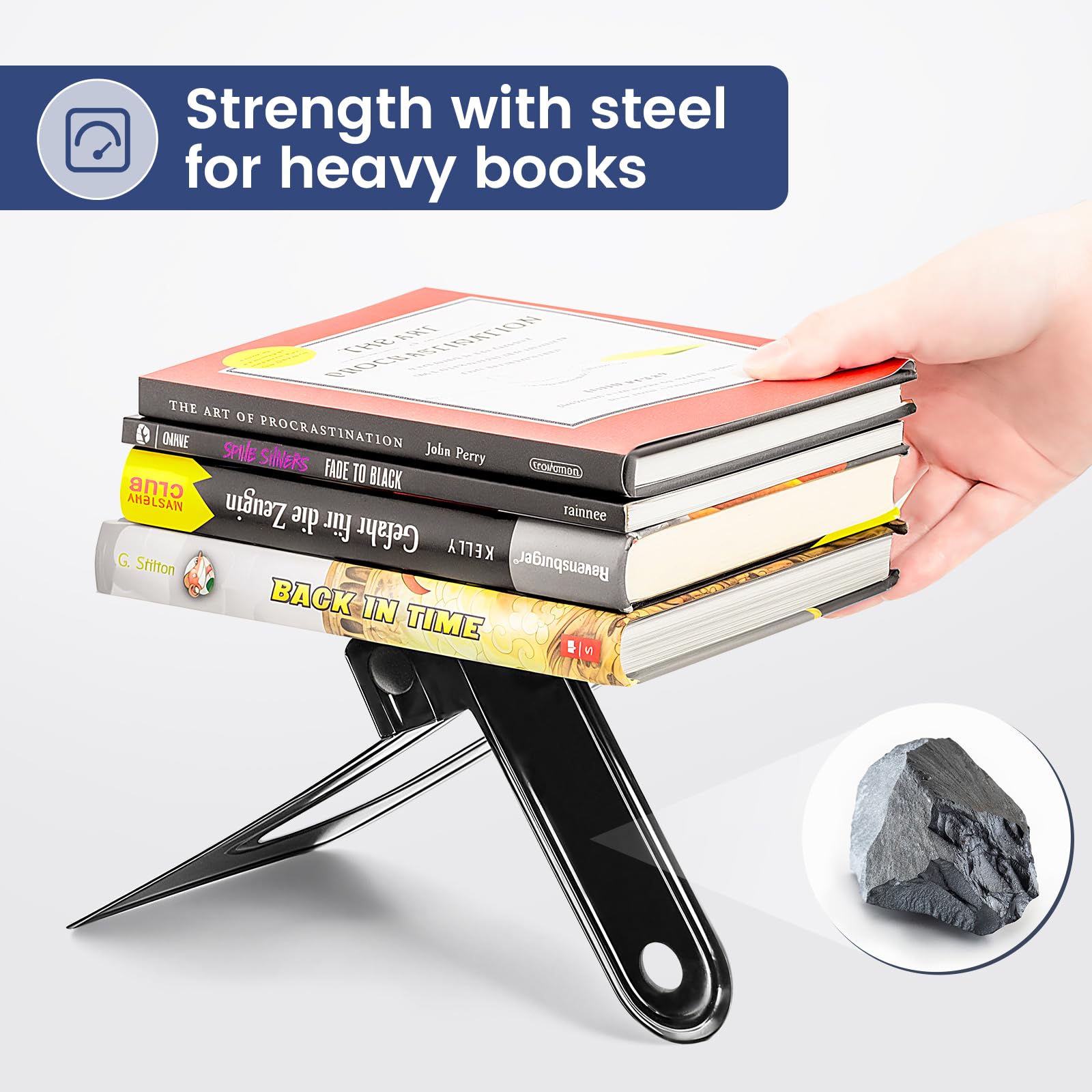 HappyHapi Bookends, Book Ends, Metal Bookend for Shelves, Non-Skid Book End to Hold Books, Black Book Stopper for Shelves, Book Holder for Office Home Kitchen, 5.7X 4.9 X 6.5 in, 3 Pair(6 Pcs, Large)