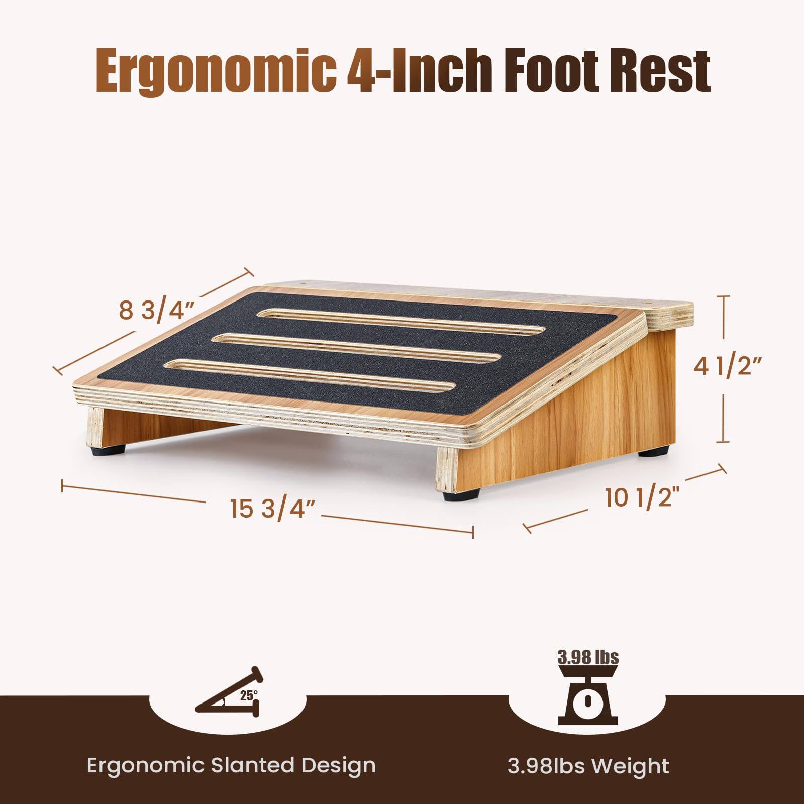 StrongTek Under Desk Footrest, Slanted Non-Slip Wooden Step Stool for Home and Office Chairs, Portable Ergonomic Posture Support for PC Gaming or Work Standing Desks