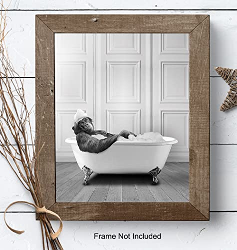Funny Bathroom Decor for Men, Women - Cute Modern Bathroom Accessories - Bathroom Pictures - Bath Wall Decor - Monkey Chimp Wall Art - Cool Unique Bathroom Sign - Powder Room - Guest Bathroom Poster