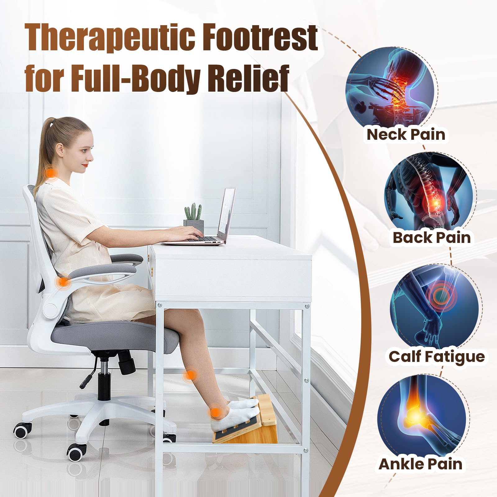 StrongTek Under Desk Footrest, Slanted Non-Slip Wooden Step Stool for Home and Office Chairs, Portable Ergonomic Posture Support for PC Gaming or Work Standing Desks