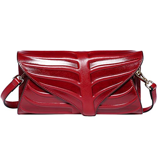 PIJUSHI Womens Designer Leaf Clutch Purse Leather Shoulder Crossbody Bag for Women (22290 Red)