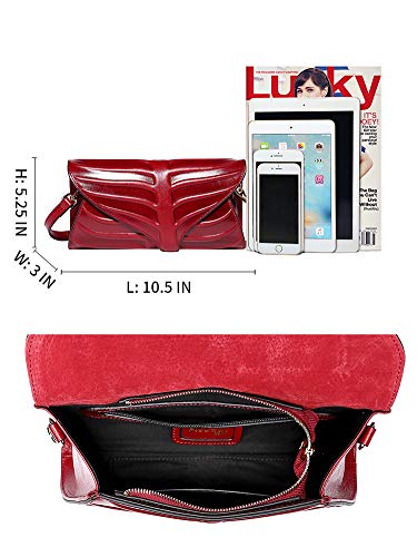 PIJUSHI Womens Designer Leaf Clutch Purse Leather Shoulder Crossbody Bag for Women (22290 Red)