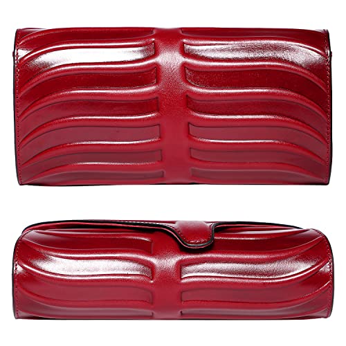 PIJUSHI Womens Designer Leaf Clutch Purse Leather Shoulder Crossbody Bag for Women (22290 Red)