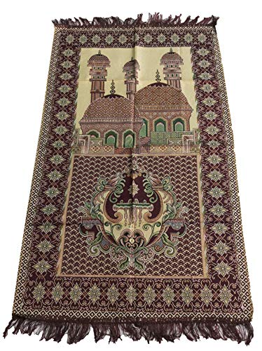 Muslim Prayer Mat Lightweight Thin Sajadah Carpet Islam Eid Ramadan Gift (Dark Brown_02)