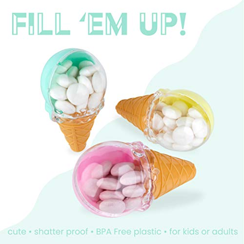 Hammont Ice Cream Shaped Acrylic Candy Boxes - 12 Pack - 2.36"x4.33" - Perfect for Weddings, Birthdays, Party Favors and Gifts | Designer Cute Clear Lucite Plastic Treat Containers