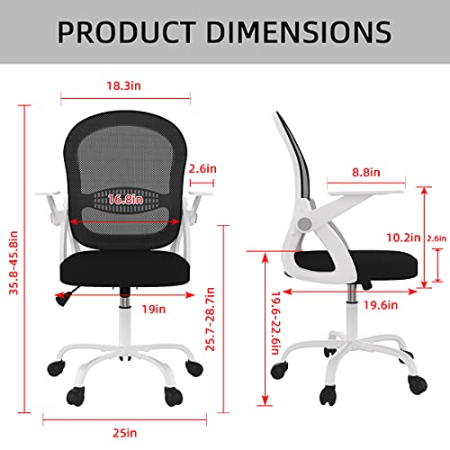 Sytas Office Chair Ergonomic Desk Chair, Rolling Swivel Mesh Computer Task Chair with Flip-up Arms Lumbar Support and Height Adjustable, White