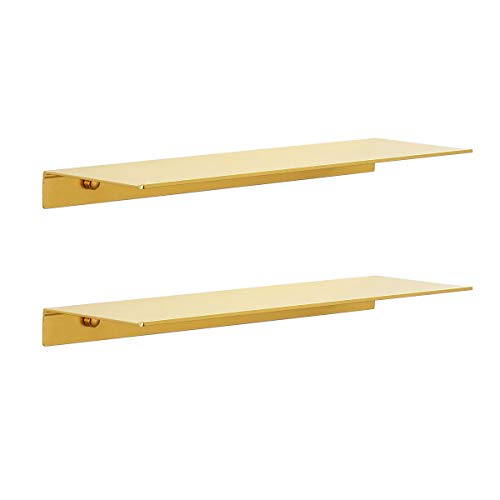 JYL HOME Modern Floating Shelf Wall Mounted Heavy Duty for Living Room Bedroom Bathroom, 16 Inch, Gold, 2 Pack