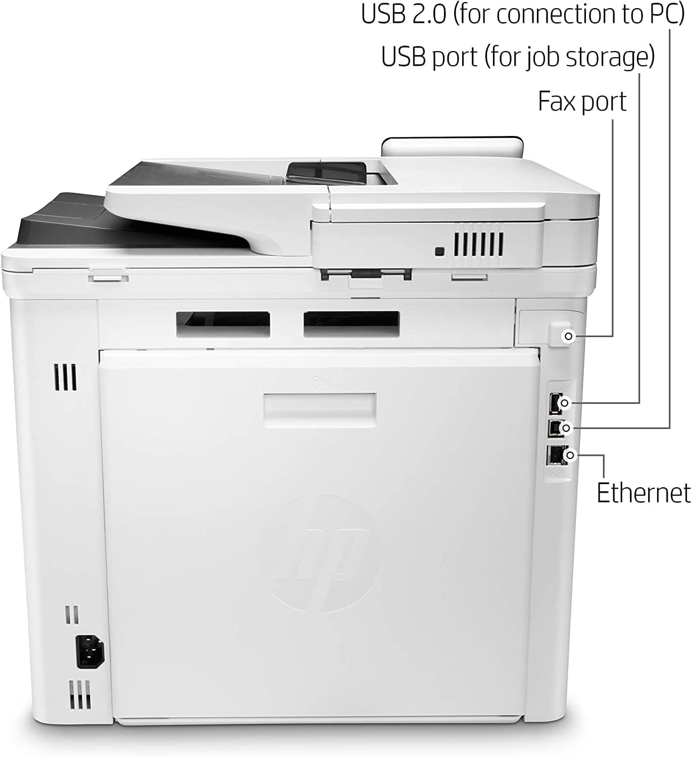 HP Laserjet Pro M479fdw All-in-One Wireless Color Laser Printer, White - Print Scan Copy Fax - 28 ppm, 600x600 dpi, 50-Sheet ADF, Auto Duplex Printing, Ethernet, Cbmou Printer_Cable