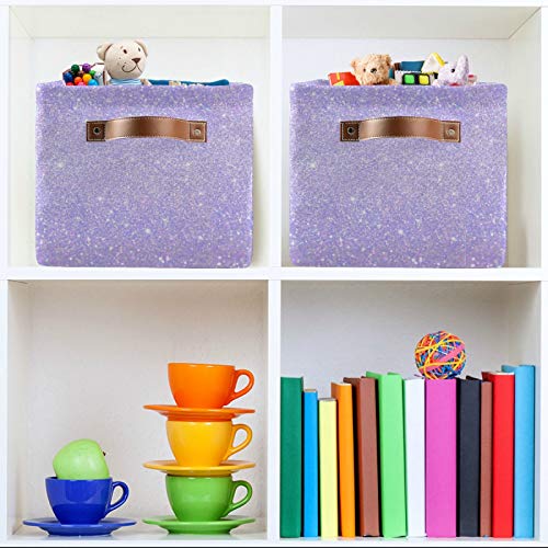 Blueangle Shiny Glitter Lavender Rectangle Storage Bin, 15 x 11 x 9.5 in, Collapsible Organizer Storage Basket for Home Décor