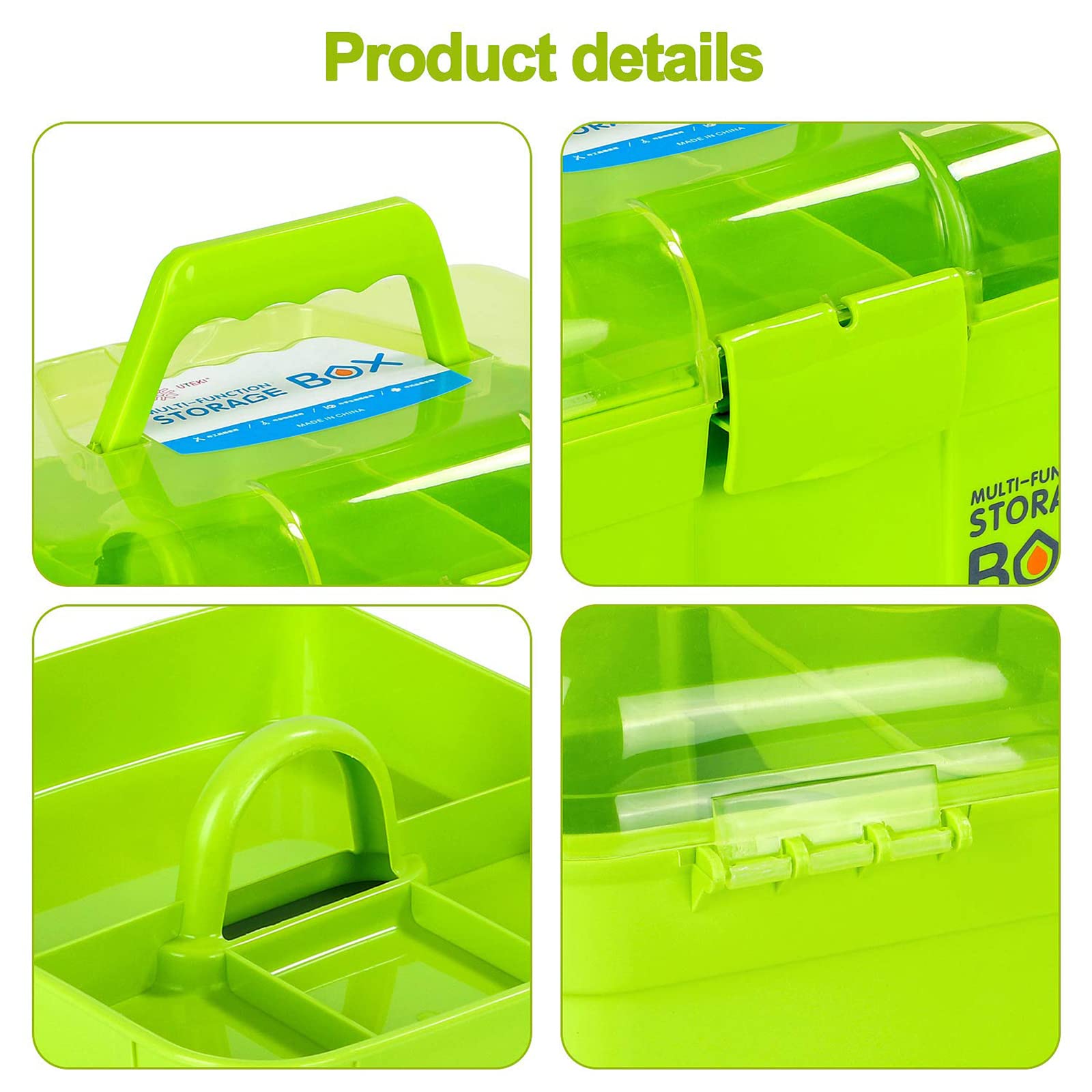 2 Packs 11” Plastic Storage Box Tool Box Sewing Box Organizer with Removable Tray, Multipurpose Portable Handled Storage Case for Art Craft and Cosmetic (Green)