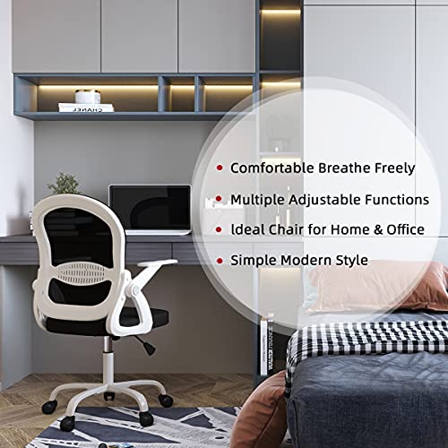 Sytas Office Chair Ergonomic Desk Chair, Rolling Swivel Mesh Computer Task Chair with Flip-up Arms Lumbar Support and Height Adjustable, White