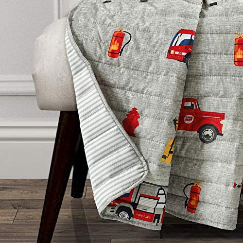 Make A Wish Fire Truck Red & Gray Reversible Print Throw Blanket