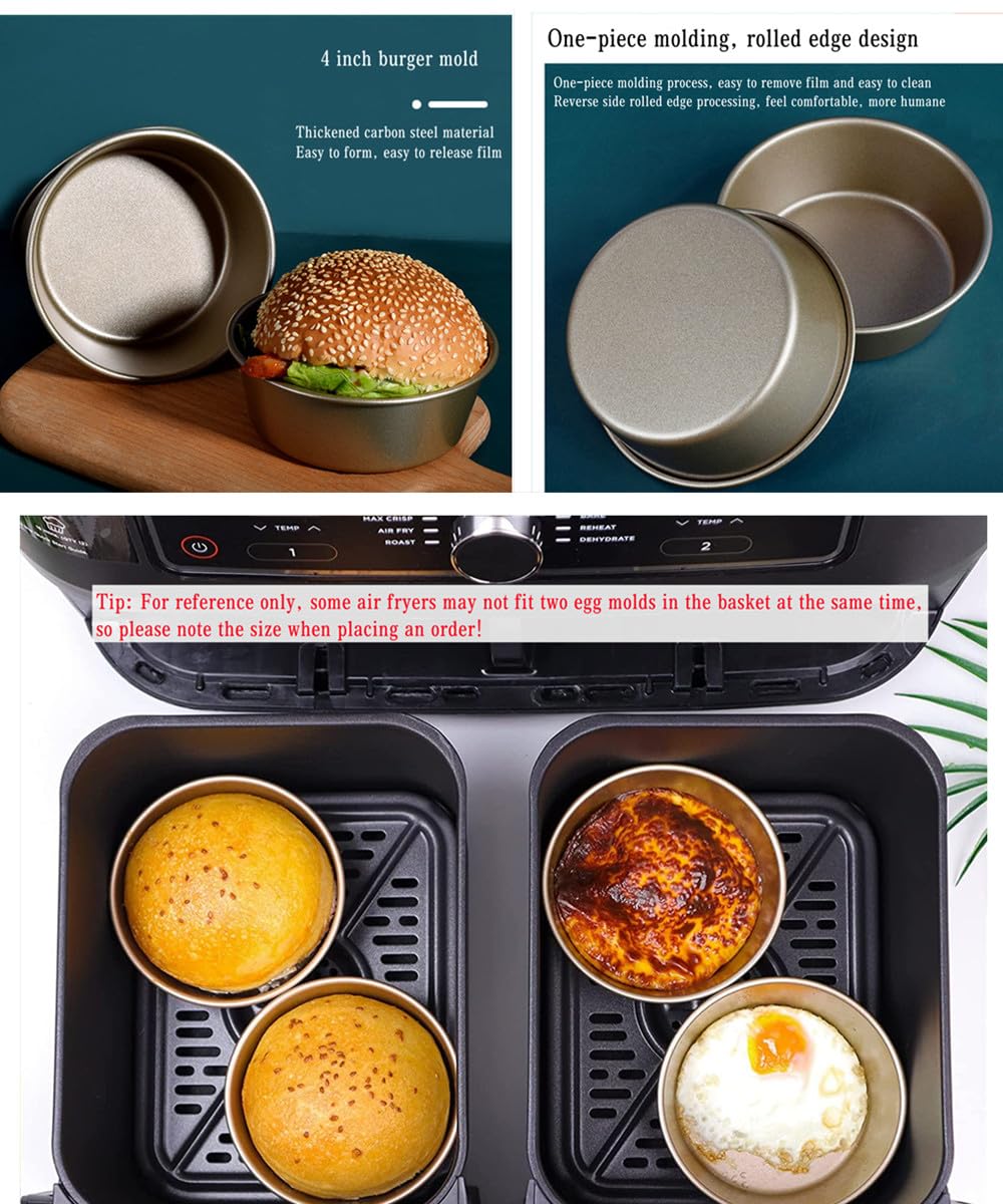 XZJMY 4Pack Mini Pie Pan 4-Inch Round Cake Pans Round Carbon Steel Cake Baking Pan,Air Fryer Hamburger Moulds for Muffins Egg Puddings Bread (Gold)